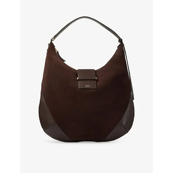 JIMMY CHOO Medium Suede And Leather Hobo Shoulder Bag - Chocolate/shiny Gold