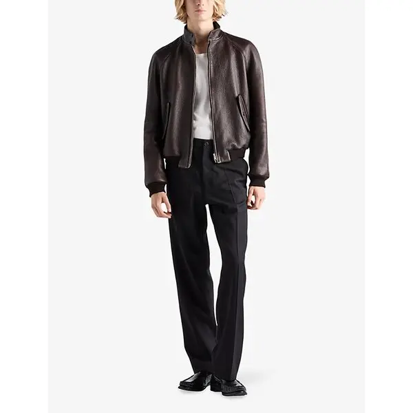 Prada Triangle-patch Leather Bomber Jacket
