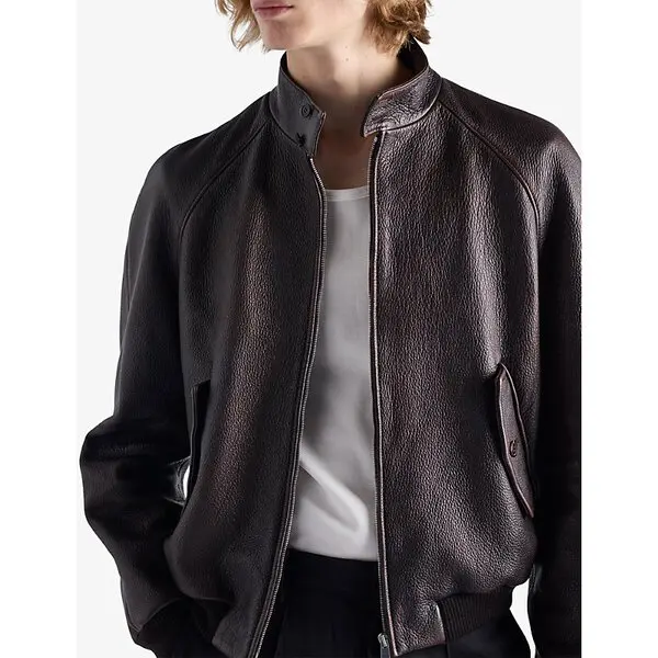 Prada Triangle-patch Leather Bomber Jacket