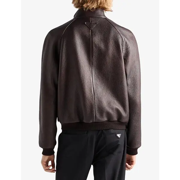 Prada Triangle-patch Leather Bomber Jacket