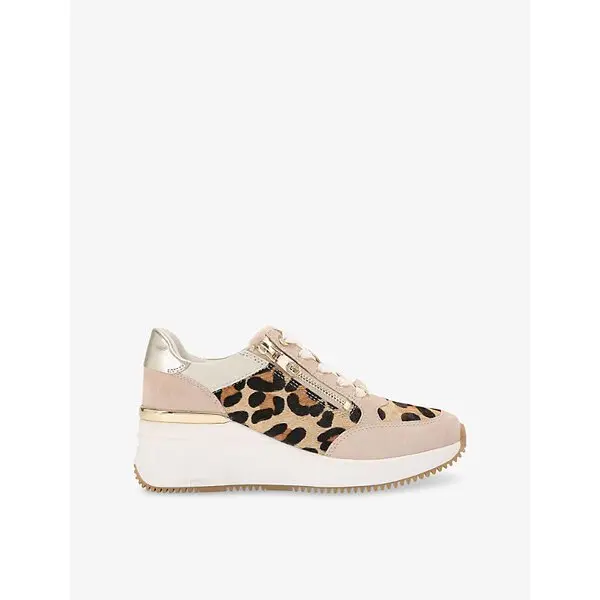 Carvela Skyline Leopard-print Leather Low-top Wedge Trainers