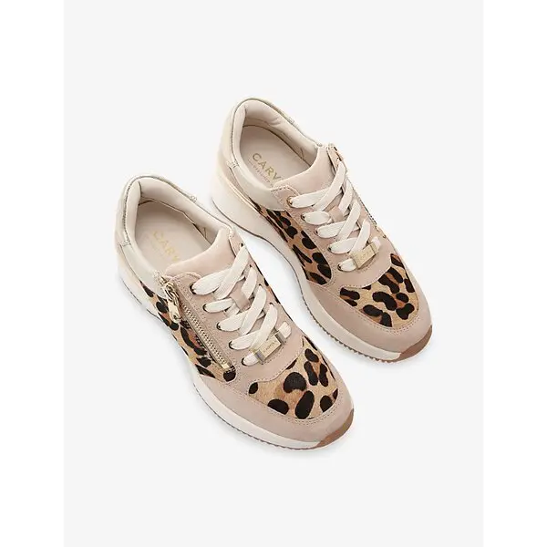 Carvela Skyline Leopard-print Leather Low-top Wedge Trainers