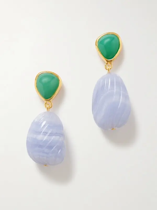 LIZZIE FORTUNATO Andalusia Gold-plated, Chrysoprase And Chalcedony Earrings - Blue