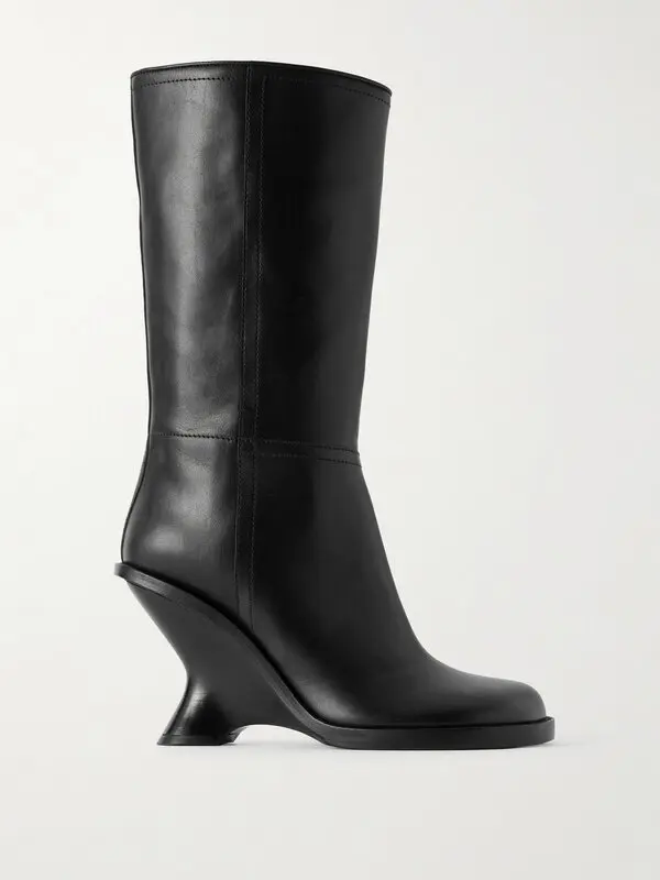 Dries Van Noten Leather Wedge Mid-calf Boots