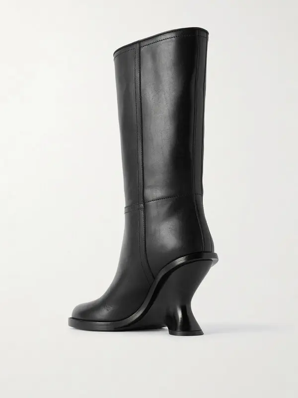 Dries Van Noten Leather Wedge Mid-calf Boots