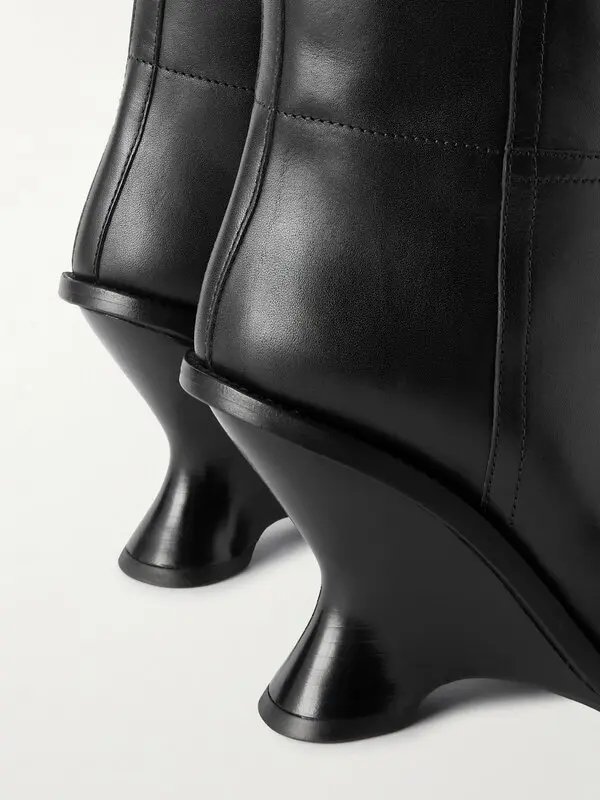 Dries Van Noten Leather Wedge Mid-calf Boots