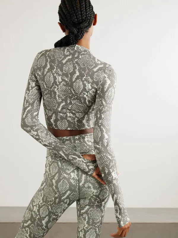 Adidas By Stella McCartney Cropped Snake-print Stretch Top - Gray