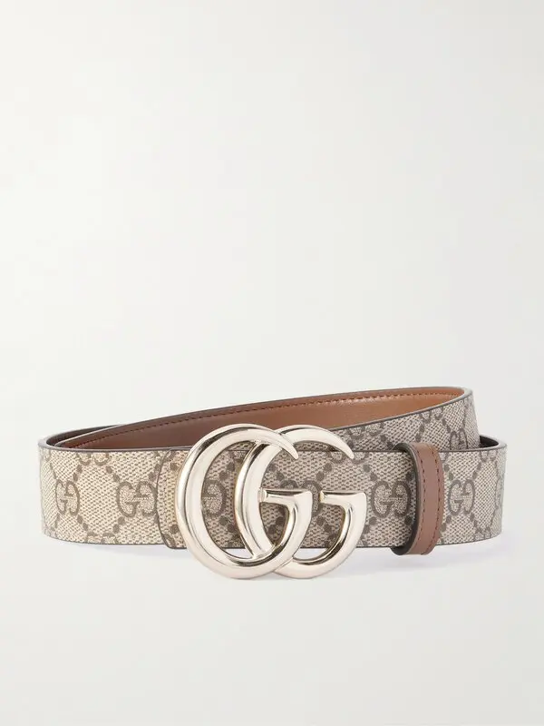 Gucci Gg Marmont Leather-trimmed Belt - Neutrals