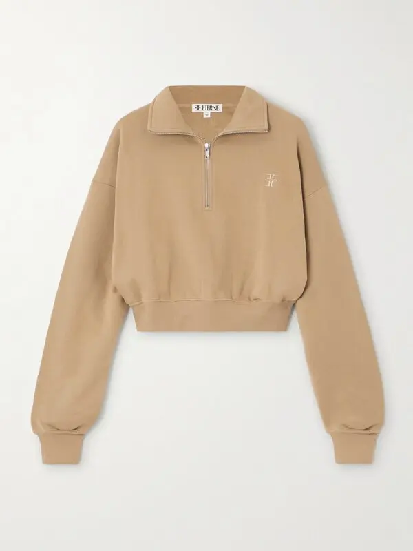 Eterne Cropped Embroidered Cotton And Modal-blend Jersey Sweatshirt