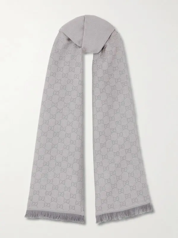 Gucci Frayed Wool-jacquard Scarf - Gray