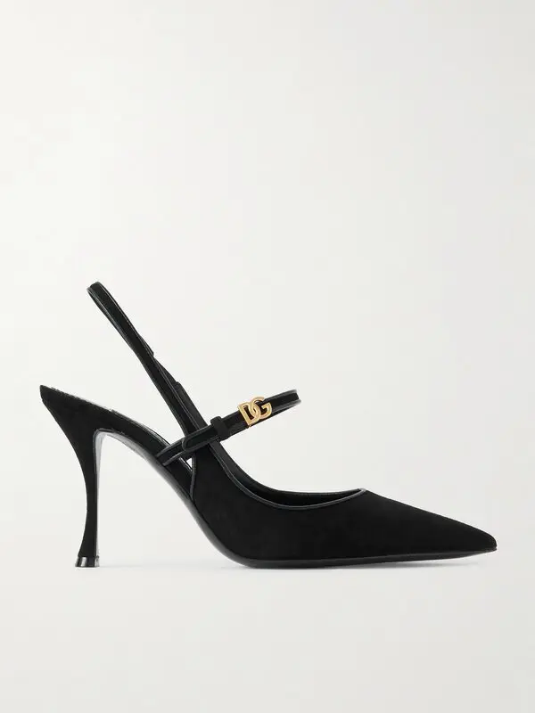 Dolce & Gabbana Italian Tailoring Leather-trimmed Suede Slingback Pumps - Black