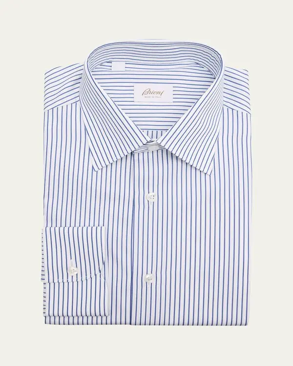 Brioni Poplin Pinstripe Point-collar Dress Shirt