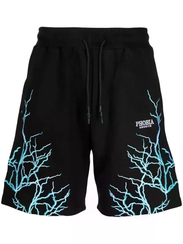 PHOBIA Lightning Embroidered Cotton Shorts
