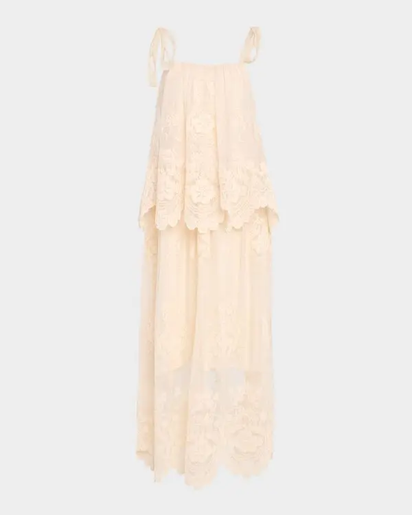 Zimmermann Hypnotic Tiered Lace Slip Dress - Cream