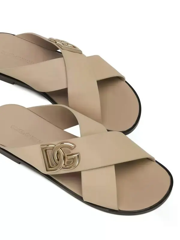 Dolce & Gabbana Dg Logo Calfskin Leather Sandals