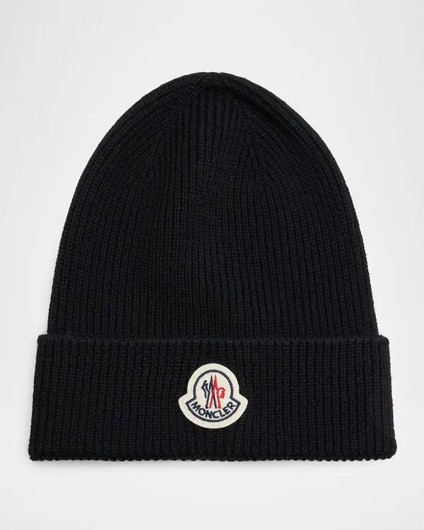 Moncler Ribbed Virgin Wool Beanie - Black
