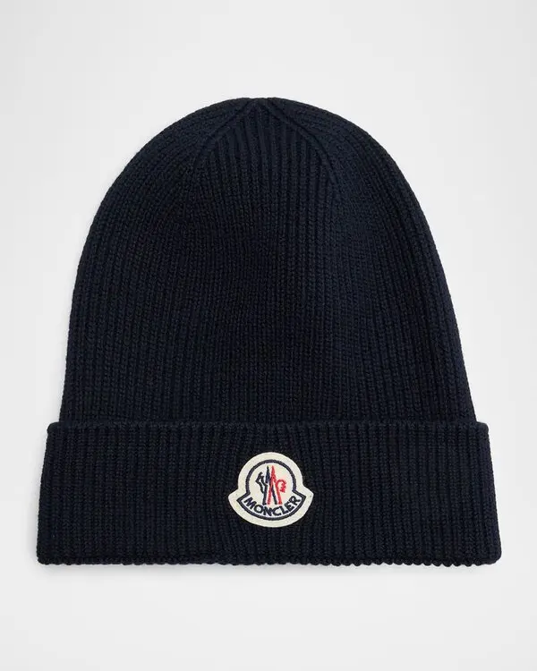Moncler Ribbed Virgin Wool Beanie - Navy