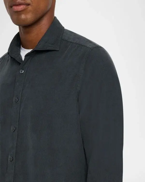 Neiman Marcus Apos;s Cotton Corduroy Button-down Shirt - Slate Grey