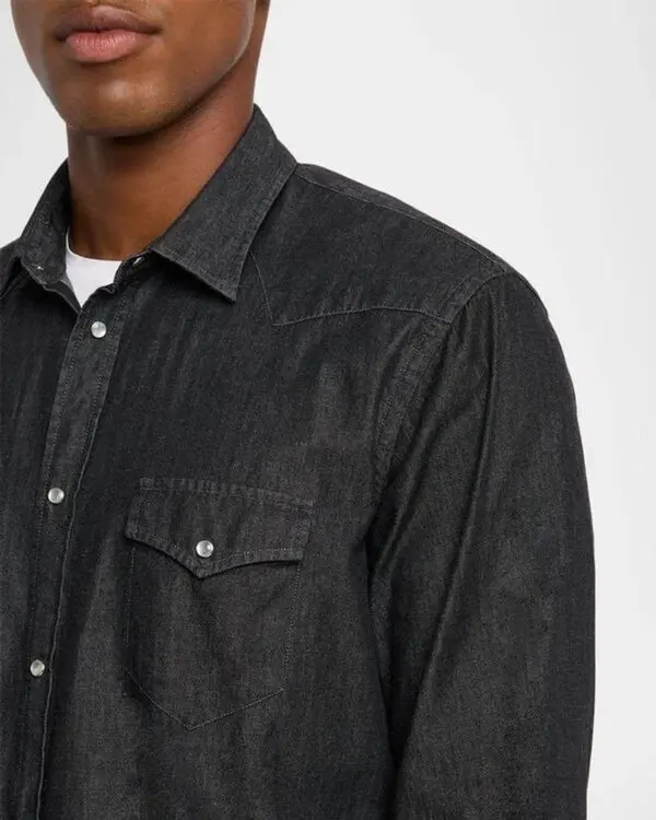 Neiman Marcus Apos;s Denim Western Button-down Shirt - Dark Grey