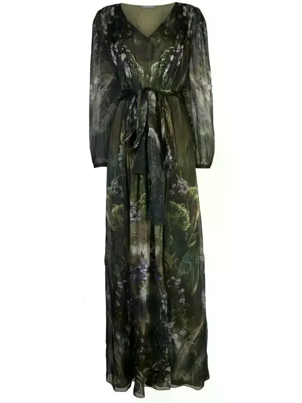 Alberta Ferretti Winter Garden-print Silk Maxi Dress - Green