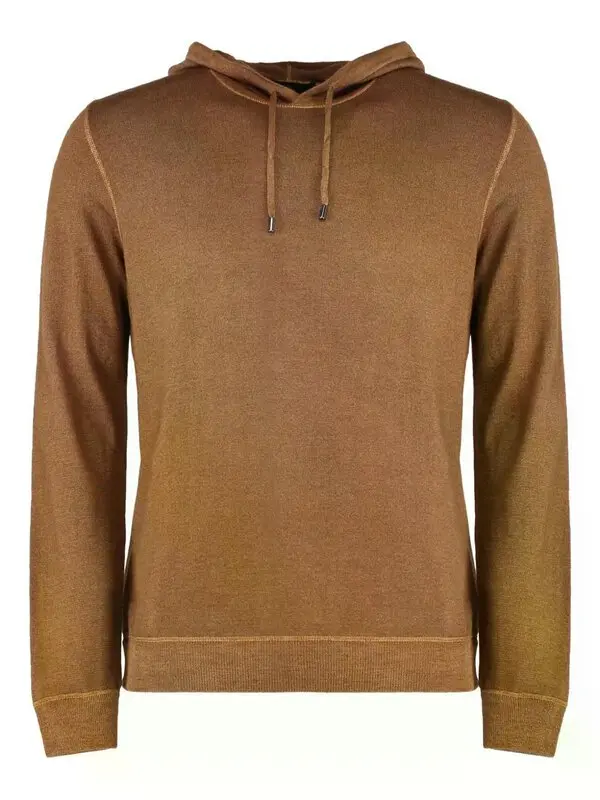 MOORER Hooded Ribbed Sweater - Brown