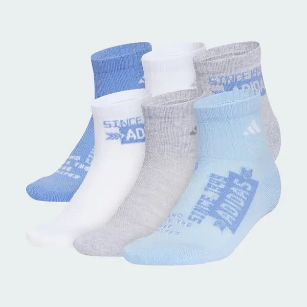 Adidas Youth Cushioned Graphic Quarter Socks - Blue / White / Glow Blue