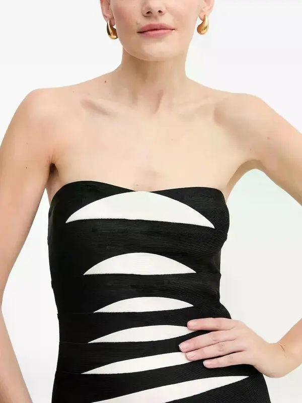 Herve Leger Strapless Striped Midi Dress