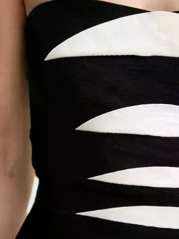 Herve Leger Strapless Striped Midi Dress