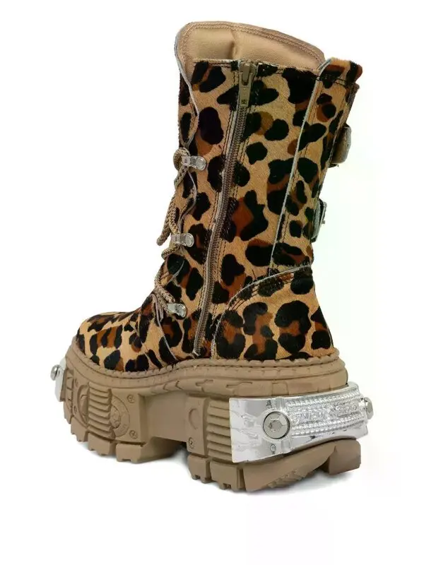 NEW ROCK 100mm Leopard Print Combat Boots
