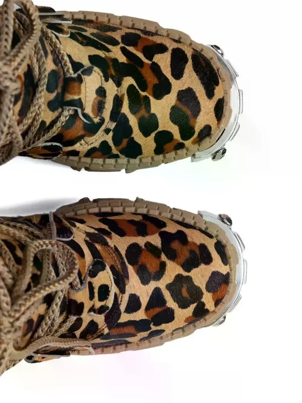 NEW ROCK 100mm Leopard Print Combat Boots