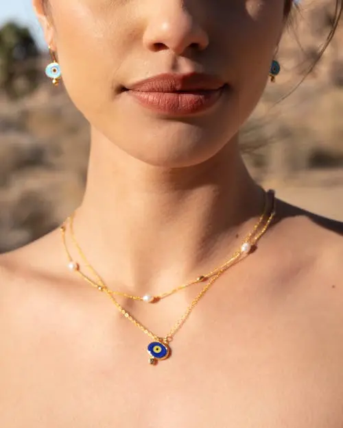 OTTOMAN HANDS Alara Evil Eye Pendant Necklace - Navy