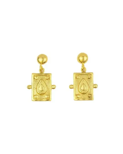 OTTOMAN HANDS Tyche Engraved Drop Stud Earrings - Brass
