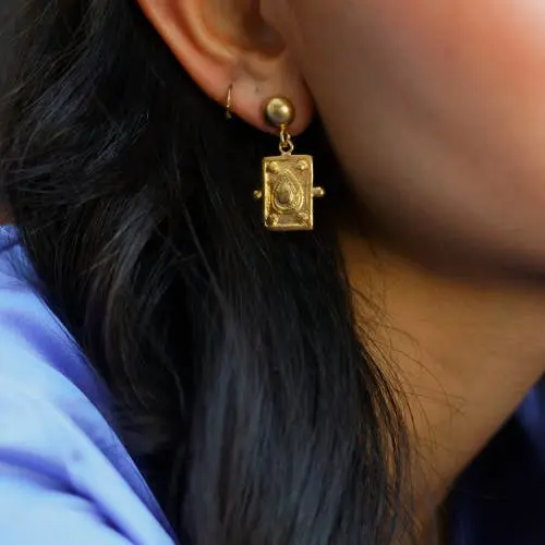 OTTOMAN HANDS Tyche Engraved Drop Stud Earrings - Brass