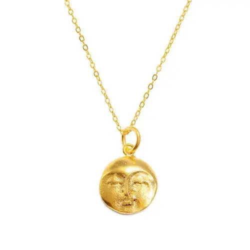 OTTOMAN HANDS Moon Face Pendant Necklace - Brass