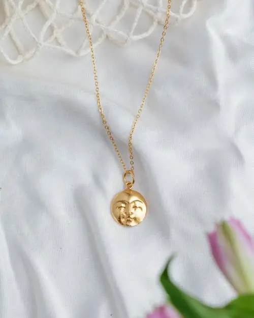 OTTOMAN HANDS Moon Face Pendant Necklace - Brass