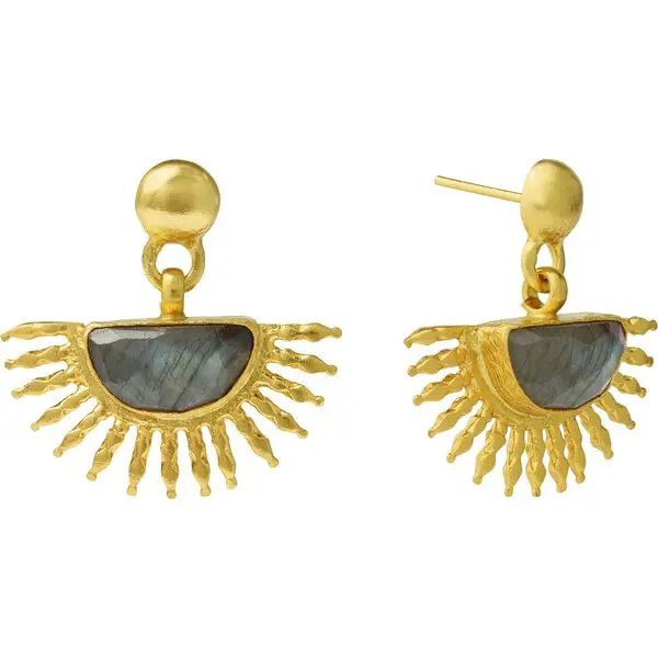 OTTOMAN HANDS Sunrise Labradorite Drop Stud Earrings - Brass