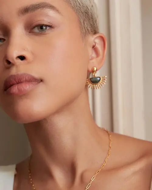 OTTOMAN HANDS Sunrise Labradorite Drop Stud Earrings - Brass