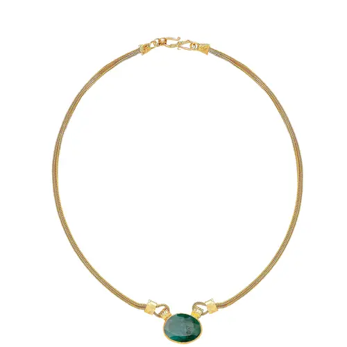 OTTOMAN HANDS Daphne Emerald Chain Necklace - Brass