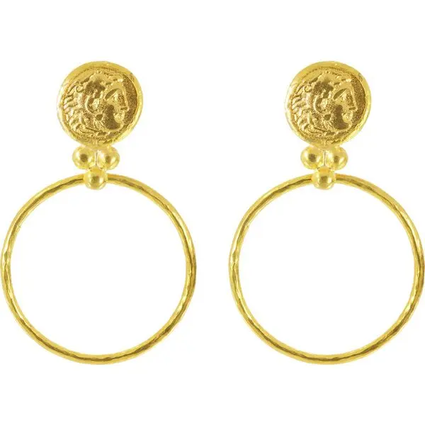 OTTOMAN HANDS Myia Coin Front Hoop Earrings - Brass