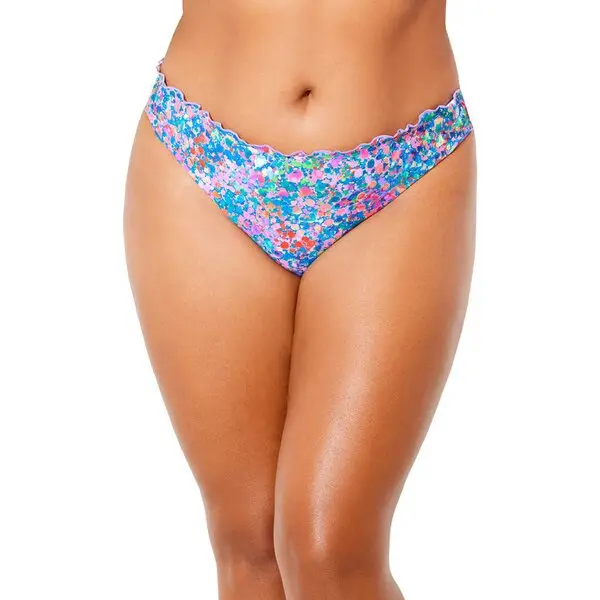 SWIMSUITS FOR ALL Lettuce Trim Bikini Bottom - Multi Tiny Abstract