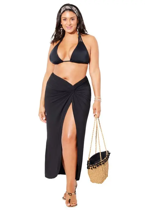 SWIMSUITS FOR ALL Pack & Go Wrinkle-resistant Sarong Skirt Cover Up - Black