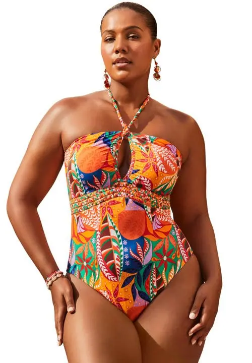 SWIMSUITS FOR ALL Bandeau One-piece Swimsuit With Braided Trim - Rio Days