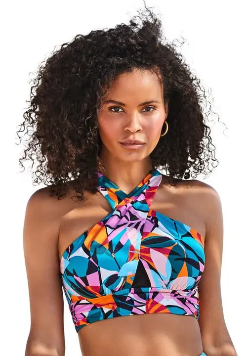 SWIMSUITS FOR ALL Longline High Neck Bikini Top - Rio Tropical