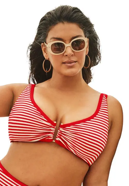 SWIMSUITS FOR ALL Metallic Lurex U-wire Bikini Top - Ruby Lurex Stripe
