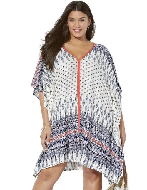 SWIMSUITS FOR ALL Kelsea Cover Up Tunic - Blue Boho Coral
