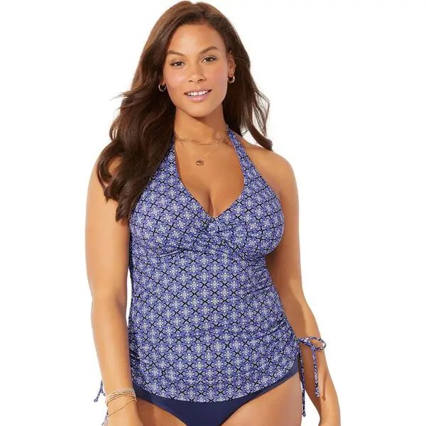 SWIMSUITS FOR ALL Adjustable Underwire Tankini Top - Blue Mosaic
