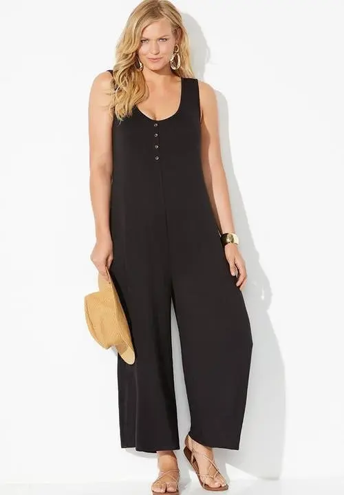 SWIMSUITS FOR ALL Isla Jumpsuit With Scoop Neck And Button Front