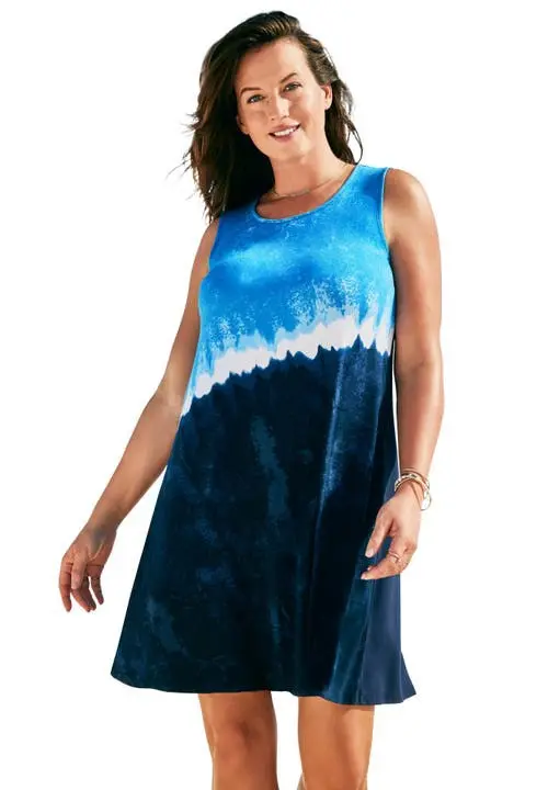 SWIMSUITS FOR ALL Jordan Pocket Cover Up Dress - Navy Tie Dye