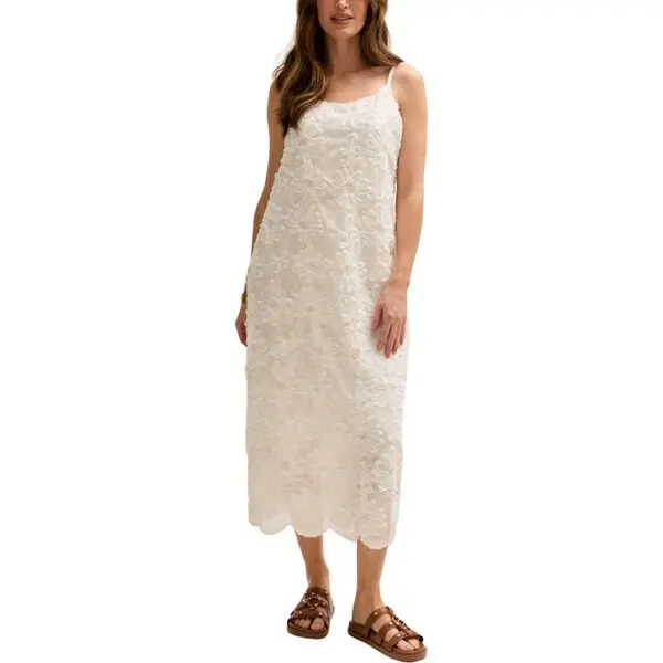 LILY AND LIONEL Spaghetti Strap Ribbon Work Midi Dress - Natural