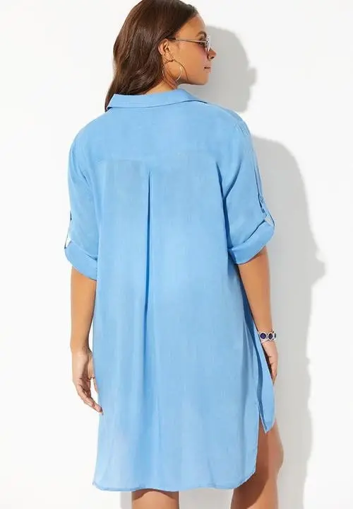 SWIMSUITS FOR ALL Lyla Button Up Cover Up Shirt